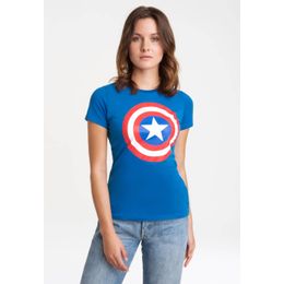 T-Shirt logoshirt "Print Marvel Comics Captain America", Damen, Gr. L, blau, 100% Baumwolle, bedruckt, unifarben, normal, Rundhals, Shirts, mit lizenzierten Print