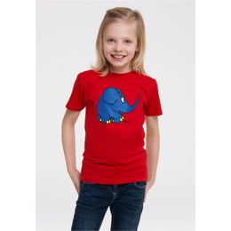 T-Shirt logoshirt "Sendung mit der Maus - Elefant T&ouml;r&ouml;", M&auml;dchen, Gr. 140, rot, 100% Baumwolle, unifarben, normal, Rundhals, Shirts T-Shirt, mit coolem Print