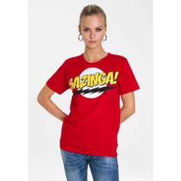 T-Shirt logoshirt "Bazinga", Damen, Gr. S, rot, 100% Baumwolle, bedruckt, normal, Rundhals, Shirts T-Shirt, mit lizenziertem Frontprint