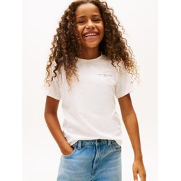 T-Shirt Tommy Hilfiger "MINI CORP T-SHIRT", M&auml;dchen, Gr. 10 (140), ancient wei&szlig;, Single Jersey, Obermaterial: 100% Baumwolle, unifarben, regular fit normal, Rundhals, eingesetzt gerader Abschluss, Shirts T-Shirt, Kinder bis 16 Jahre