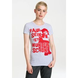 T-Shirt logoshirt "Pippi Langstrumpf", Damen, Gr. L, grau (grau, meliert), 95% Baumwolle, 5% Viskose, bedruckt, meliert, normal, Rundhals, Shirts T-Shirt, mit tollem Frontprint