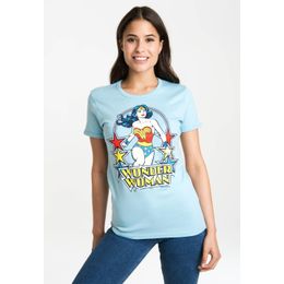 T-Shirt logoshirt "Wonder Woman &ndash; Stars", Damen, Gr. XL, blau (hellblau), 100% Baumwolle, bedruckt, normal, Rundhals, Shirts T-Shirt, mit lizenziertem Originaldesign