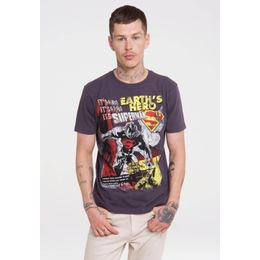 T-Shirt logoshirt "Superman", Herren, Gr. M, lila (dunkellila), 100% Baumwolle, bedruckt, normal, Rundhals, Shirts T-Shirt, mit coolem Superhelden Motiv