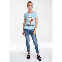 T-Shirt logoshirt "Lucky Luke Portrait", Damen, Gr. XL, blau (hellblau), 100% Baumwolle, bedruckt, normal, Rundhals, Shirts T-Shirt, mit coolem Print
