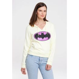 Kapuzensweatshirt logoshirt "Batman-Logo", Damen, Gr. L, gelb (hellgelb), 70% Baumwolle, 30% Polyester, unifarben, normal, ohne Ausschnitt, Sweatshirts, mit lizenziertem Print