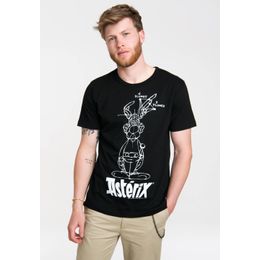 T-Shirt logoshirt "Asterix der Gallier", Herren, Gr. L, schwarz-weiß (schwarz, weiß), 100% Baumwolle, bedruckt, normal, Rundhals, Shirts, mit lizenzierten Originaldesign
