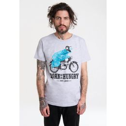 T-Shirt logoshirt "Sesamstrasse - Kr&uuml;melmonster Motorrad", Damen, Gr. XS, grau (grau, meliert), 95% Baumwolle, 5% Elasthan, bedruckt, normal, Rundhals, Shirts T-Shirt, mit lizenziertem Print