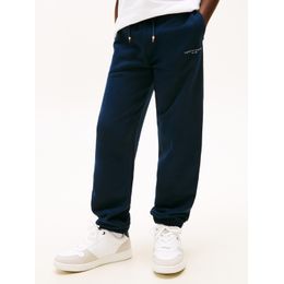 Jogginghose Tommy Hilfiger "MINI CORP SWEATPANTS", Mädchen, Gr. 7 (122), N-Gr, schwarz night navy, Sweatware, Obermaterial: 80% Baumwolle, 20% Polyester, unifarben, regular fit lang, Hosen, Kinder bis 16 Jahre