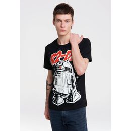 T-Shirt logoshirt "R2-D2", Herren, Gr. L, bunt (schwarz, mehrfarbig), 100% Baumwolle, bedruckt, normal, Rundhals, Shirts, mit coolem Frontmotiv