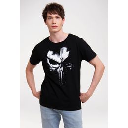 T-Shirt logoshirt "Marvel - Punisher Techno Skull", Herren, Gr. L, schwarz, 100% Baumwolle, bedruckt, unifarben, normal, Rundhals, Shirts, mit lizenziertem Print