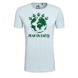 T-Shirt logoshirt "Peas On Earth", Herren, Gr. L, blau (hellblau), 100% Baumwolle, unifarben, normal, Rundhals, Shirts, mit lustigem Print