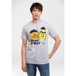 T-Shirt logoshirt "Ernie & Bert - Havin`Fun", Damen, Gr. XS, grau (grau, mehrfarbig), 95% Baumwolle, 5% Viskose, bedruckt, normal, Rundhals, Shirts T-Shirt, mit Retro-Print