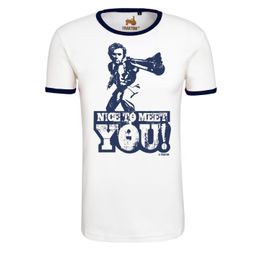 T-Shirt logoshirt "Dirty Harry &ndash; Nice To Meet You", Damen, Gr. S, wei&szlig; (wei&szlig;, blau), 100% Baumwolle, unifarben, normal, Rundhals, Shirts T-Shirt, mit coolem Print