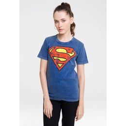 T-Shirt logoshirt "DC Comics &ndash; Superman", Damen, Gr. S, blau, 100% Baumwolle, unifarben, normal, Rundhals, Shirts T-Shirt, mit lizenziertem Print