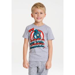 T-Shirt logoshirt "Captain America", Mädchen, Gr. 152, grau (grau, meliert), 100% Baumwolle, bedruckt, meliert, normal, Rundhals, Shirts, mit großem Marvel-Frontprint