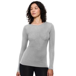 Langarmshirt Triumph "Beauty Layers LSL Top Wool", Damen, Gr. L, grau (medium grau melange), Single Jersey, Obermaterial: 100% Wolle, h&uuml;ftbedeckend, Rundhals, Shirts Langarmshirt, weiche Wolle, lang&auml;rmelig, in Single-Jersey Qualit&auml;t