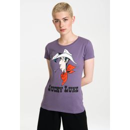 T-Shirt logoshirt "Lucky Luke Portrait", Damen, Gr. S, lila, 100% Baumwolle, bedruckt, normal, Rundhals, Shirts T-Shirt, mit coolem Frontprint