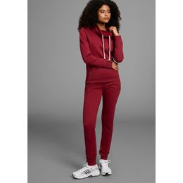 Jogginganzug OCEAN SPORTSWEAR "Essentials Joggingsuit", Damen, Gr. 40, bordeaux, angeraute Sweatware, Obermaterial: 60% Baumwolle, 40% Polyester, unifarben, Sportanzüge, mit Lederimitat-Details
