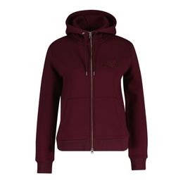 Kapuzensweatjacke Gant "REG TONAL SHIELD ZIP HOODIE", Damen, Gr. XL, plum wine, angeraute Sweatware, Obermaterial: 78% Baumwolle, 22% Polyester, regular fit, Rippbündchen, Sweatjacken, Markenstickerei, Kapuze, Rippbündchen