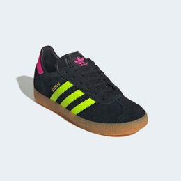 Mädchen Sneaker "GAZELLE", adidas originals, Gr. 37core schwarz, signal grün, shock pink, Leder, Synthetik, Schuhe