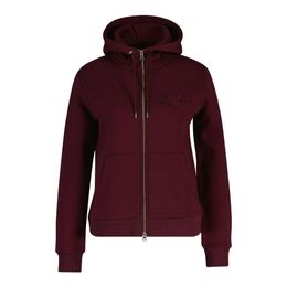 Kapuzensweatjacke Gant "REG TONAL SHIELD ZIP HOODIE", Damen, Gr. M, plum wine, angeraute Sweatware, Obermaterial: 78% Baumwolle, 22% Polyester, regular fit, Rippbündchen, Sweatjacken, Markenstickerei, Kapuze, Rippbündchen