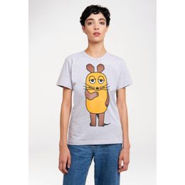 T-Shirt logoshirt "Die Sendung mit der Maus", Damen, Gr. L, grau (grau, meliert), 100% Baumwolle, bedruckt, normal, Rundhals, Shirts T-Shirt, mit lizenziertem Print