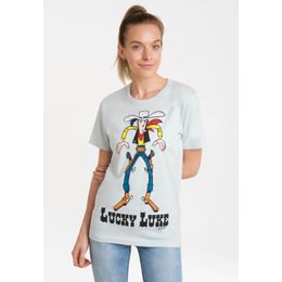 T-Shirt logoshirt "Lucky Luke Colt", Damen, Gr. L, blau (hellblau), 100% Baumwolle, bedruckt, normal, Rundhals, Shirts T-Shirt, mit lizenziertem Print