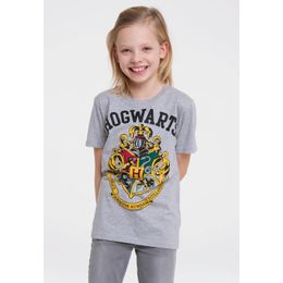 T-Shirt logoshirt "Hogwarts", Mädchen, Gr. 104, grau (grau, meliert), 100% Baumwolle, bedruckt, meliert, normal, Rundhals, Shirts T-Shirt, mit lässigem Frontprint