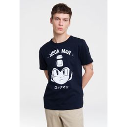 T-Shirt logoshirt "Mega-Man Gesicht", Herren, Gr. XXL, blau, 100% Baumwolle, bedruckt, normal, Rundhals, Shirts T-Shirt, mit Mega Man-Print