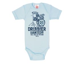 Body logoshirt, Jungen, Gr. 62/68, EURO-Gr&ouml;&szlig;en, blau, 100% Baumwolle, bedruckt, normal, Rundhals, Bodys Body, mit Drummer Wanted-Frontdruck