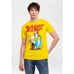 T-Shirt logoshirt "Asterix & Obelix", Herren, Gr. L, gelb (hellgelb), 100% Baumwolle, bedruckt, normal, Rundhals, Shirts, mit coolem Print