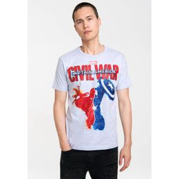 T-Shirt logoshirt "Marvel - Captain America - Civil War", Damen, Gr. S, grau, 95% Baumwolle, 5% Viskose, bedruckt, mehrfarbig, meliert, normal, Rundhals, Shirts T-Shirt, mit großem Captain America-Frontprint