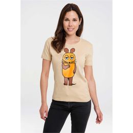 T-Shirt logoshirt "Die Sendung mit der Maus", Damen, Gr. XL, beige, 100% Baumwolle, bedruckt, normal, Rundhals, Shirts T-Shirt, mit lizenziertem Design