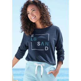 Langarmshirt ELBSAND, Damen, Gr. L (40), marine, Jersey, Obermaterial: 50% Baumwolle, 50% Polyester, bedruckt, figurumspielend hüftlang, Rundhals, Shirts, mit Frontdruck, Longsleeve, lockerer Schnitt