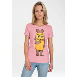 T-Shirt logoshirt "Die Sendung mit der Maus", Damen, Gr. L, rosa, 100% Baumwolle, bedruckt, normal, Rundhals, Shirts T-Shirt, mit lizenziertem Design