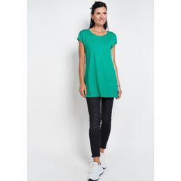 Longshirt Seidel Moden, Damen, Gr. 36, grün, Jersey, Obermaterial: 95% Viskose, 5% Elasthan, unifarben, normal Po-bedeckend, Rundhals, angeschnitten abgesteppte Kante, Shirts, MADE IN GERMANY