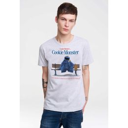 T-Shirt logoshirt "Sesamstrasse Kr&uuml;melmonster - Bank", Herren, Gr. M, grau (grau, meliert), 95% Baumwolle, 5% Viskose, unifarben, normal, Rundhals, Shirts T-Shirt, mit tollem Brustprint