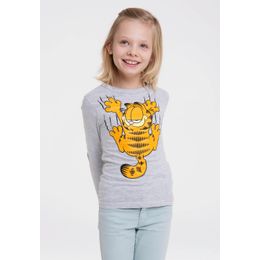Langarmshirt logoshirt "Garfield", Jungen, Gr. 152, grau (grau, meliert), 95% Baumwolle, 5% Viskose, bedruckt, meliert, normal, Rundhals, Shirts Langarmshirt, mit l&auml;ssigem Frontprint