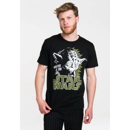 T-Shirt logoshirt "Star Wars", Herren, Gr. S, schwarz, 100% Baumwolle, bedruckt, normal, Rundhals, Shirts T-Shirt, mit tollem Yoda-Frontdruck