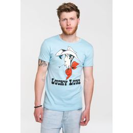 T-Shirt logoshirt "Lucky Luke Portrait", Damen, Gr. L, blau, 100% Baumwolle, bedruckt, normal, Rundhals, Shirts T-Shirt, mit Lucky Luke-Print
