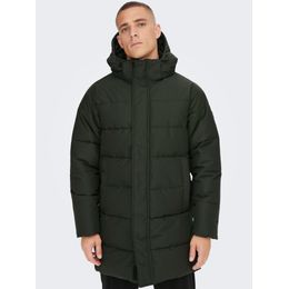 Only & Sons Steppjacke ONLY & SONS "ONSCARL LIFE LONG QUILTED COAT NOOS OTW", Herren, Gr. L, peat, Web, Obermaterial: 100% Polyester, unifarben, regular fit, Jacken