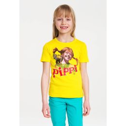 T-Shirt logoshirt "Pippi Langstrumpf & Herr Nilsson", M&auml;dchen, Gr. 170/176, gelb (gelb, rot), 100% Baumwolle, bedruckt, normal, Rundhals, Shirts T-Shirt, mit Langstrumpf-Frontdruck