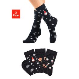 H.I.S. Basicsocken H.I.S, Damen, Gr. 35-38, schwarz (3x schwarz), Baumwollmischung, elastisch, Socken, Weihnachten, mit weihnachtlichen Motiven