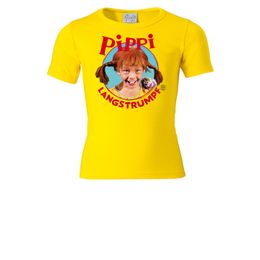 T-Shirt logoshirt "Pippi Langstrumpf Portrait", Mädchen, Gr. 80/86, gelb, 100% Baumwolle, bedruckt, normal, Rundhals, Shirts, mit coolem Pippi Langstrumpf-Print