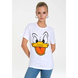 T-Shirt logoshirt "Donald Duck &ndash; Face", Damen, Gr. L, wei&szlig; (altwei&szlig;), 100% Baumwolle, bedruckt, normal, Rundhals, Shirts T-Shirt, mit lizenziertem Originaldesign