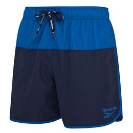 Badeshorts Reebok "Troy", Herren, Gr. L, N-Gr, blau (navy, blau), Microfaser, Polyester, unifarben, Badehosen, mit Kordelzug und elastischem Bund, mit Logo, schnell trocknend