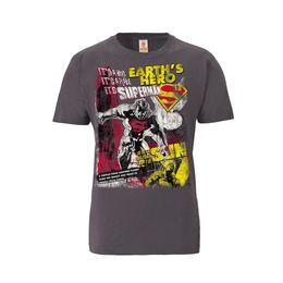 T-Shirt logoshirt "Superman", Damen, Gr. L, grau (dunkelgrau), 100% Baumwolle, bedruckt, normal, Rundhals, Shirts T-Shirt, mit lizenziertem Originaldesign