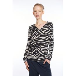 Haily's Langarmshirt HAILY&rsquo;S "LS V TP Zi44na", Damen, Gr. XS, schwarz (7864 schwarz zebra), Jersey, Obermaterial: 79% Viskose, 16% Polyester, 5% Elasthan, animal-print, loose fit h&uuml;ftlang, V-Ausschnitt, Shirts Langarmshirt