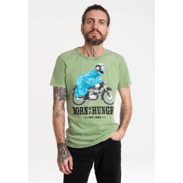 T-Shirt logoshirt "Sesamstrasse - Krümelmonster Motorrad", Herren, Gr. M, grün (hellgrün), 100% Baumwolle, unifarben, normal, Rundhals, Shirts, mit lizenziertem Print