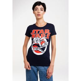 T-Shirt logoshirt "X-Wings - Krieg der Sterne - Star Wars", Damen, Gr. L, blau, 100% Baumwolle, bedruckt, normal, Rundhals, Shirts T-Shirt, mit auff&auml;lligem Retro-Frontprint